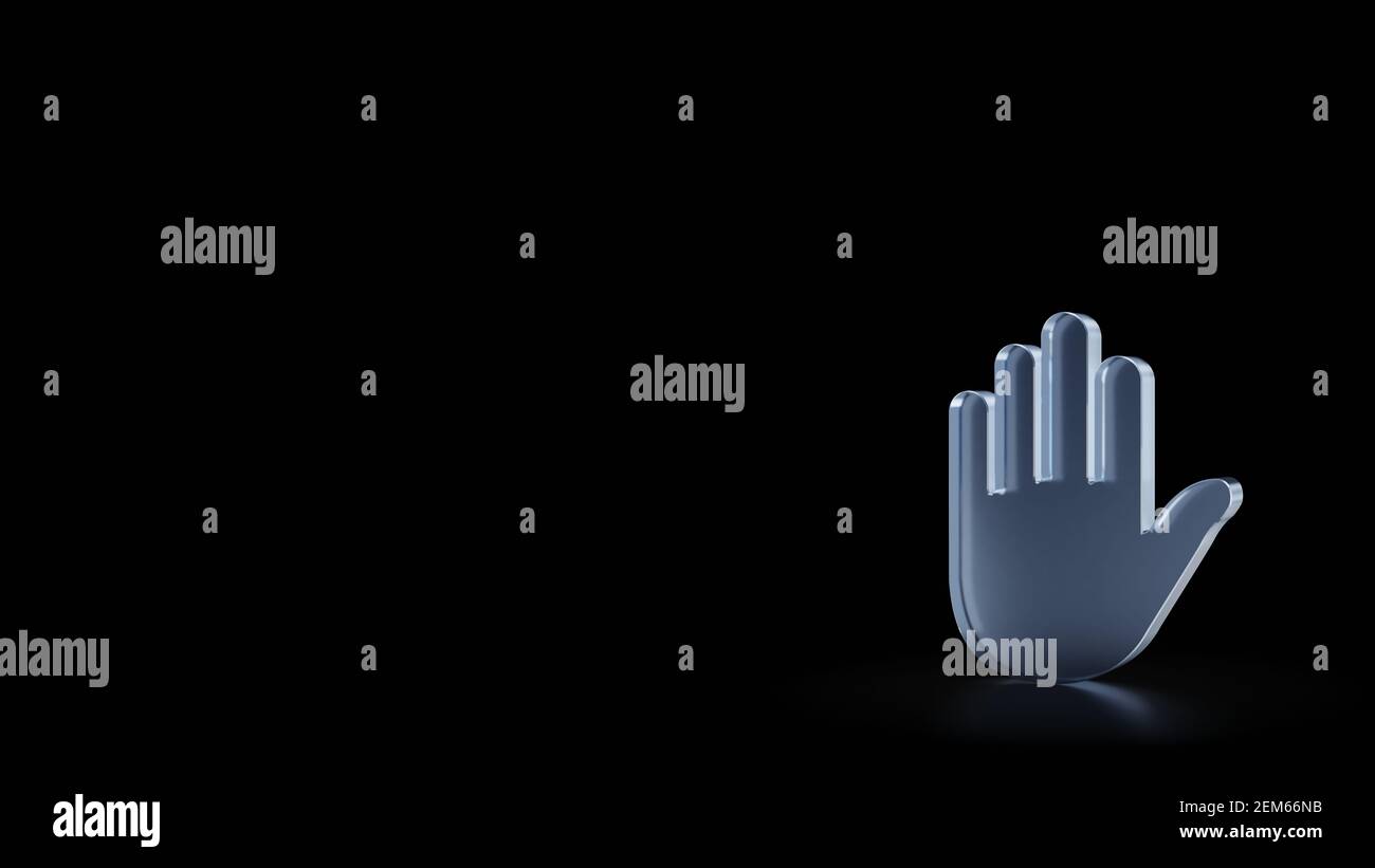 3d Rendering Of Frosted Glass Symbol Of Hand Isolated On Black Background With Blurry