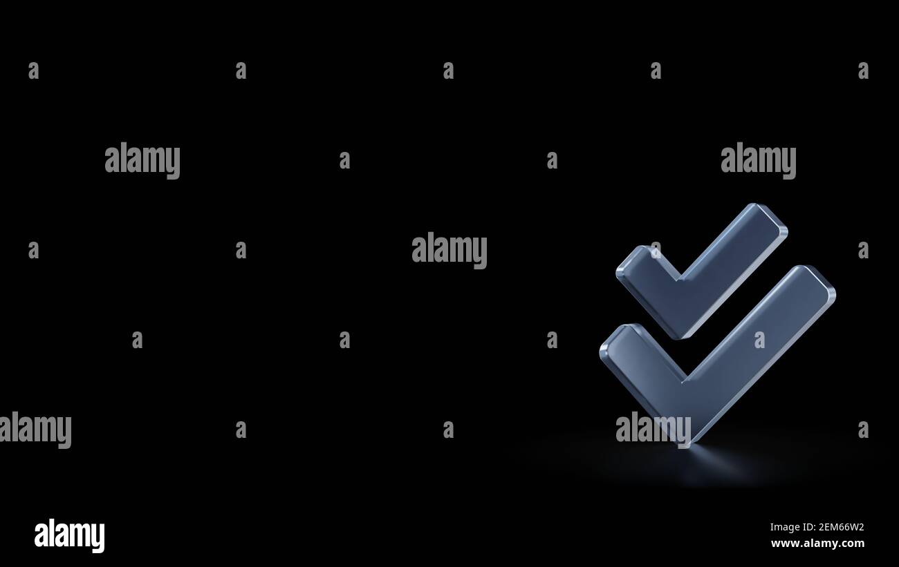 3d rendering of frosted glass symbol of double check mark isolated on ...