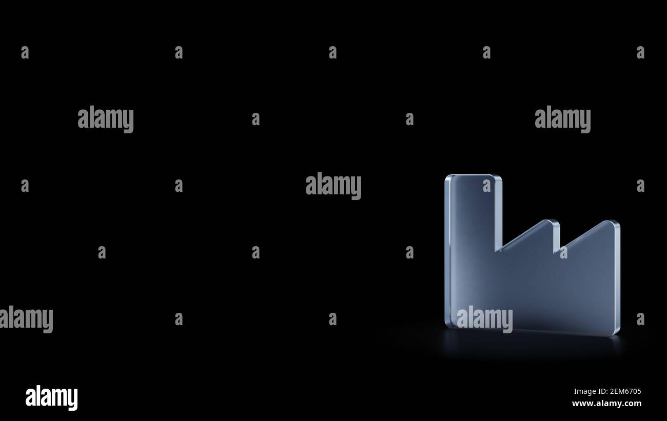 3d Rendering Of Frosted Glass Symbol Of Factory Building Isolated On Black Background With