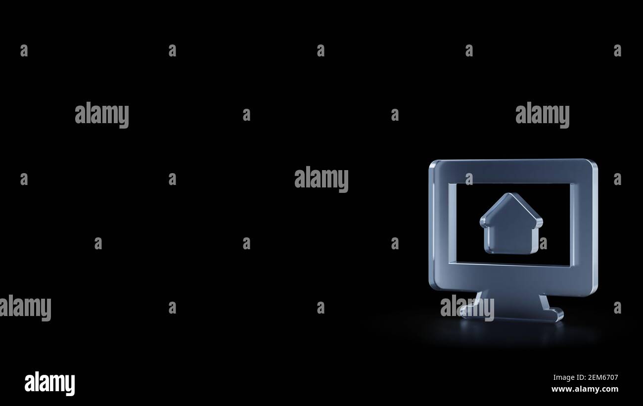 3d rendering of frosted glass symbol of monitor with house on screen ...