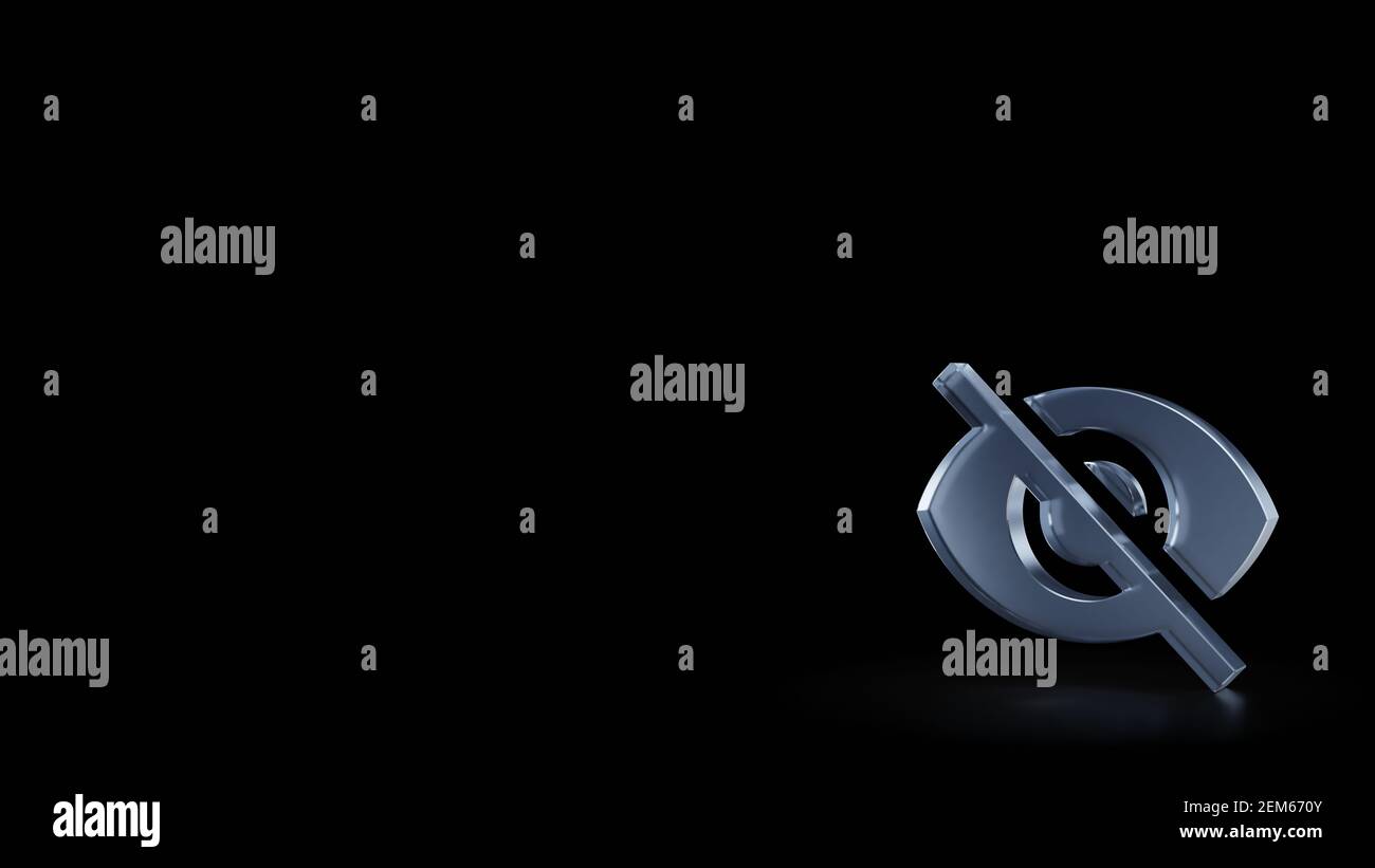 3d Rendering Of Frosted Glass Symbol Of Open Eye With Slash Isolated On Black Background With