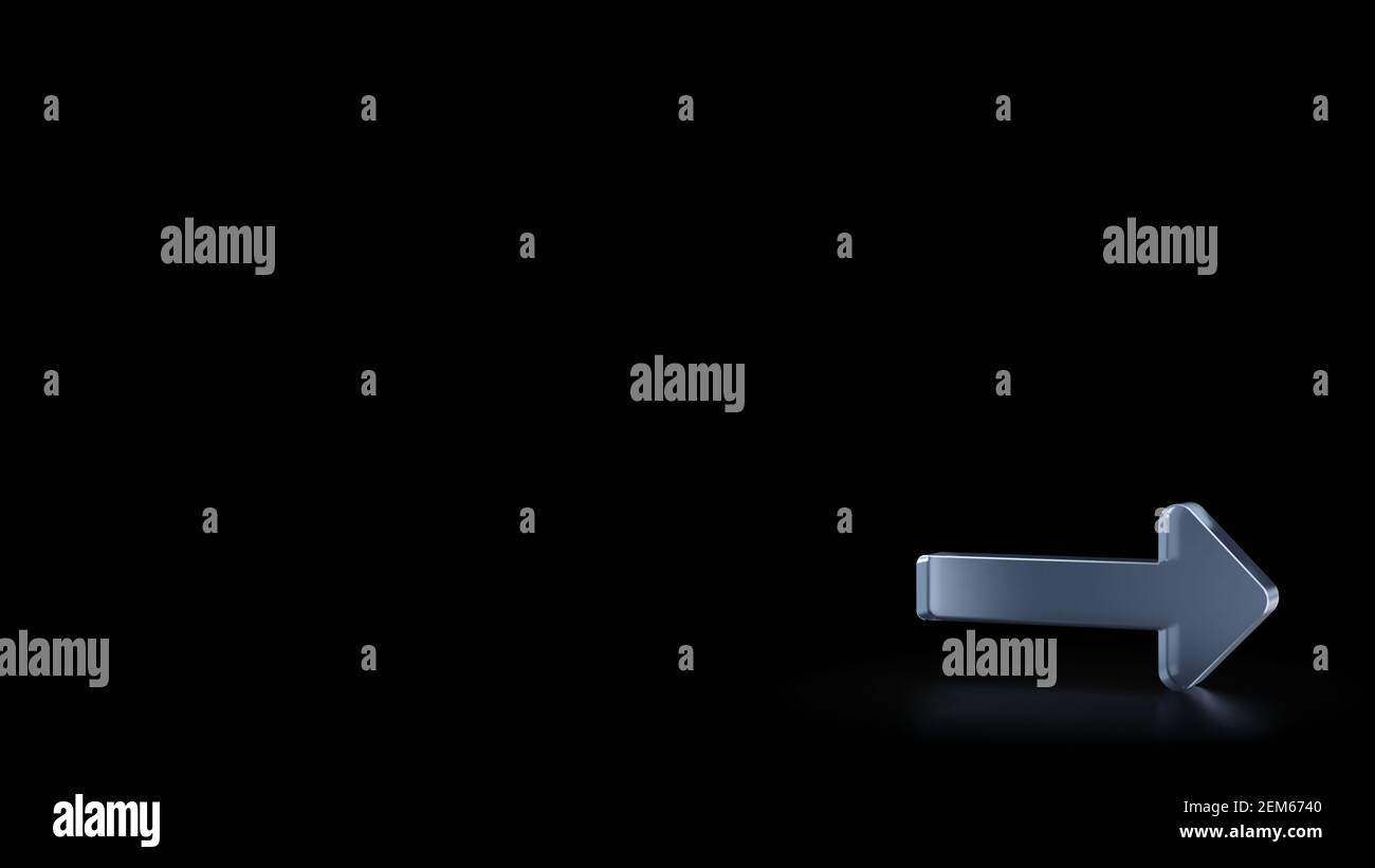 3d Rendering Of Frosted Glass Symbol Of Long Right Arrow Isolated On Black Background With