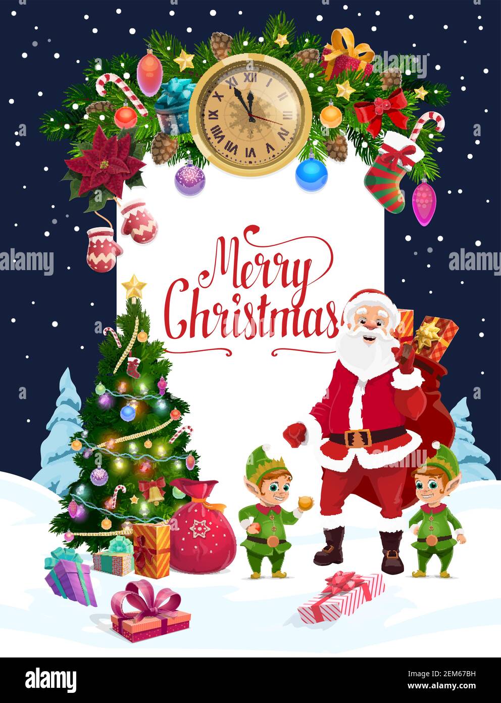 Father Christmas And Elves Stock Vector Images - Alamy