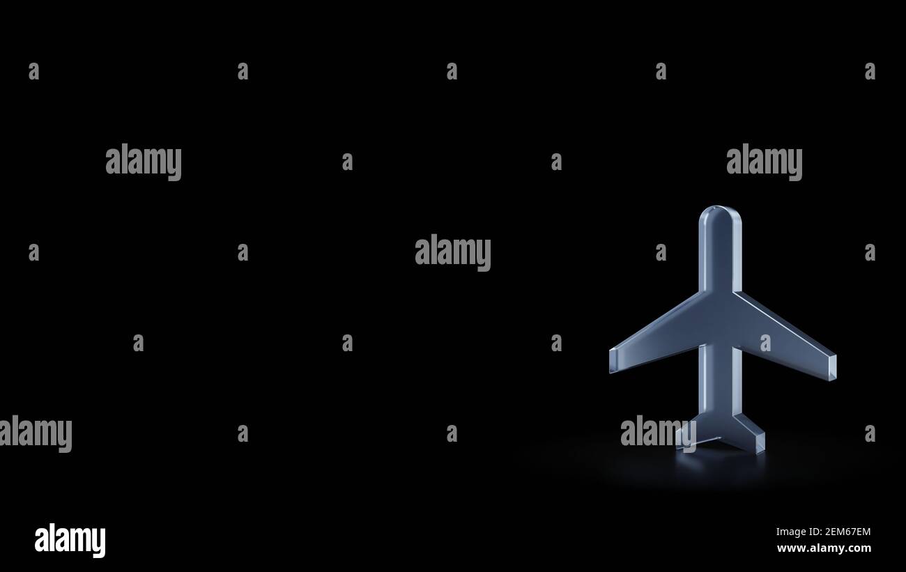 3d Rendering Of Frosted Glass Symbol Of Plane From Top View Isolated On Black Background With
