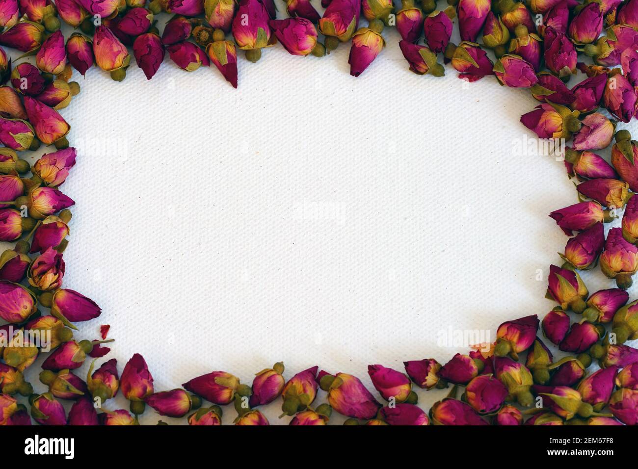 Border frame of romantic dried pink rose buds Stock Photo - Alamy