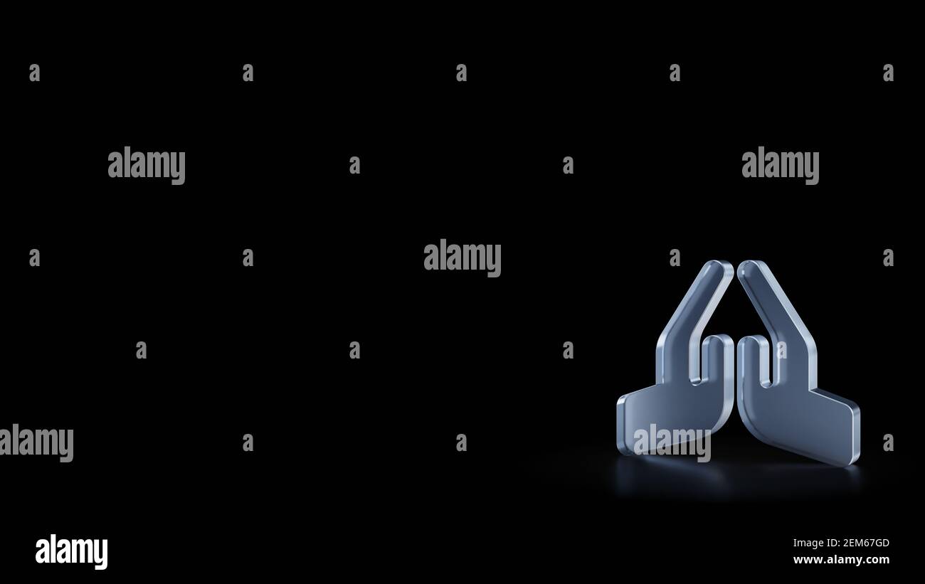 3d Rendering Of Frosted Glass Symbol Of Praying Hands Isolated On Black Background With Blurry
