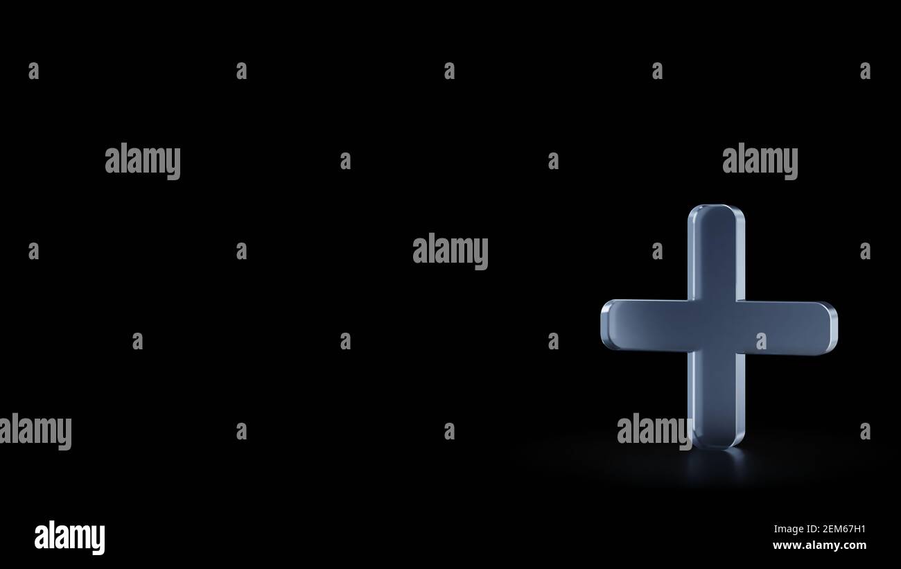3d Rendering Of Frosted Glass Symbol Of Plus Isolated On Black Background With Blurry