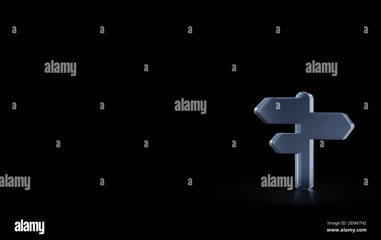 3d Rendering Of Frosted Glass Symbol Of Three Maps Signs On Stick Isolated On Black Background