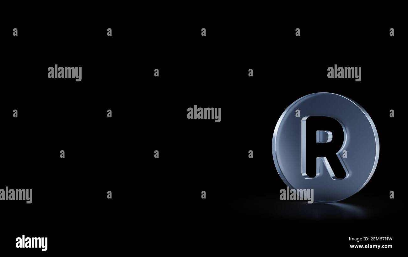 3d rendering of frosted glass symbol of letter r in circle isolated on ...