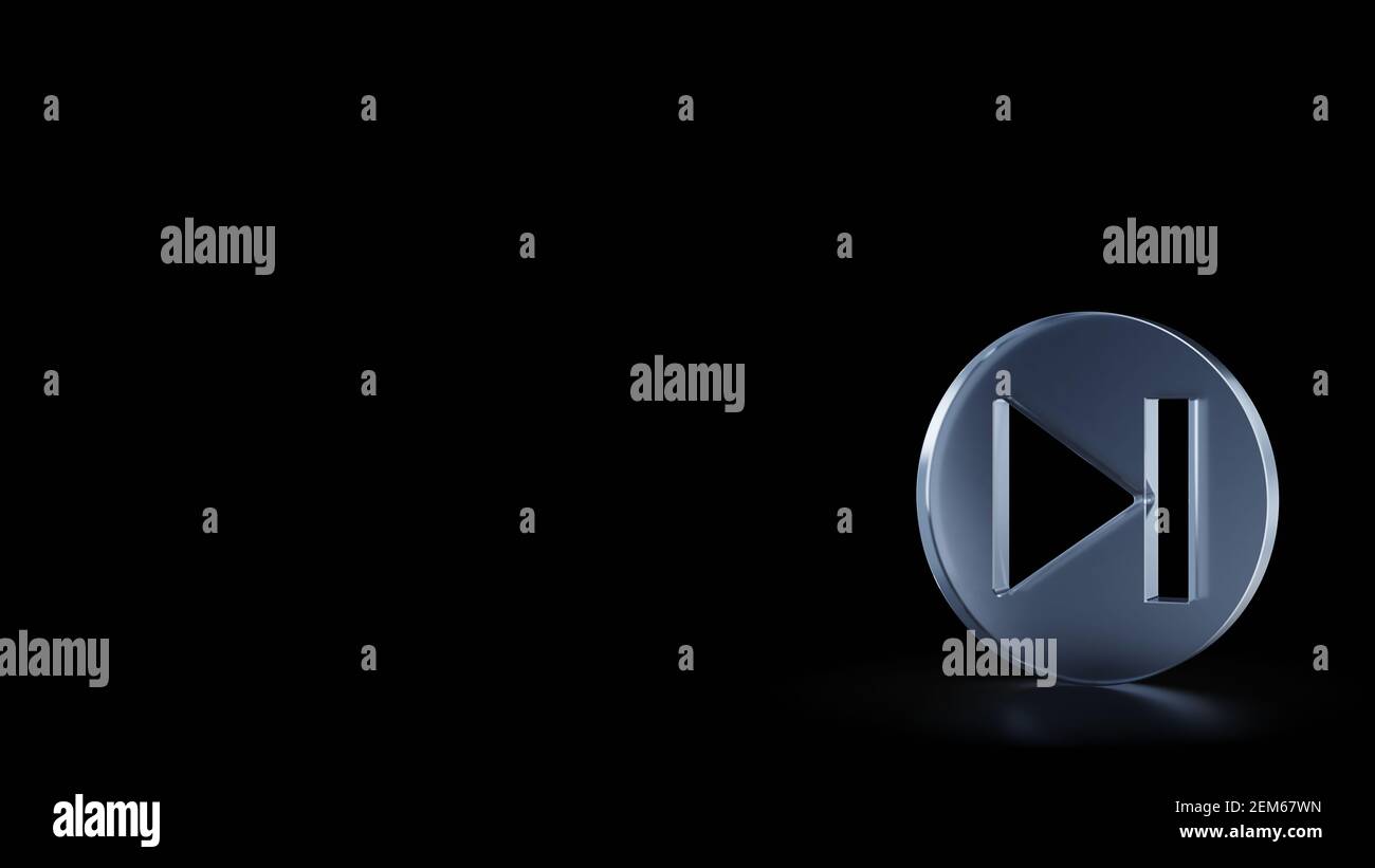3d rendering of frosted glass symbol of skip symbol in circle isolated ...