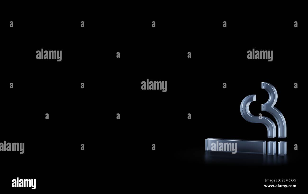 3d Rendering Of Frosted Glass Symbol Of Cigarette And Smoke Lines