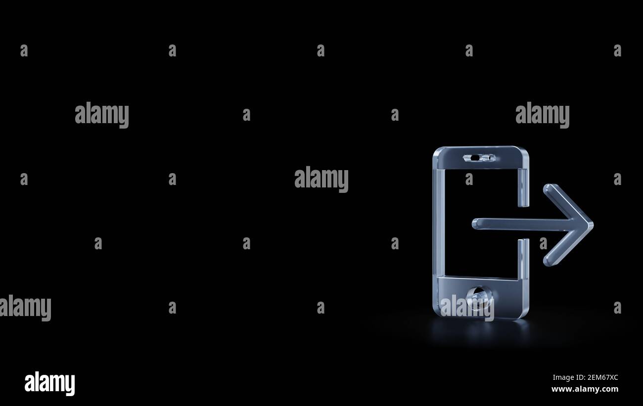 3d Rendering Of Frosted Glass Symbol Of Smartphone With Out Arrow Isolated On Black Background