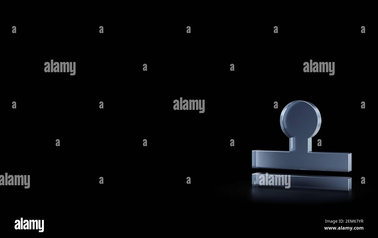 3d Rendering Of Frosted Glass Symbol Of Stamp With Rounded Handle Isolated On Black Background