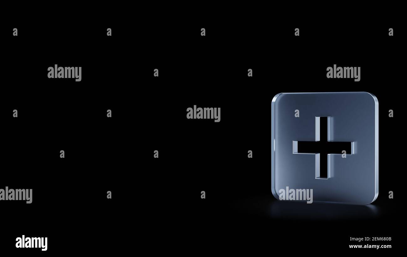 3d Rendering Of Frosted Glass Symbol Of Rounded Square App Icon With Plus Symbol Isolated On