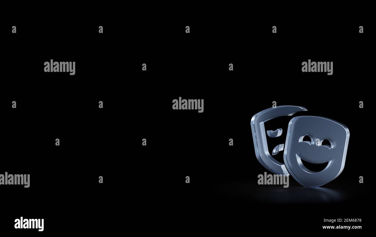 3d Rendering Of Frosted Glass Symbol Of Theater Masks Isolated On Black