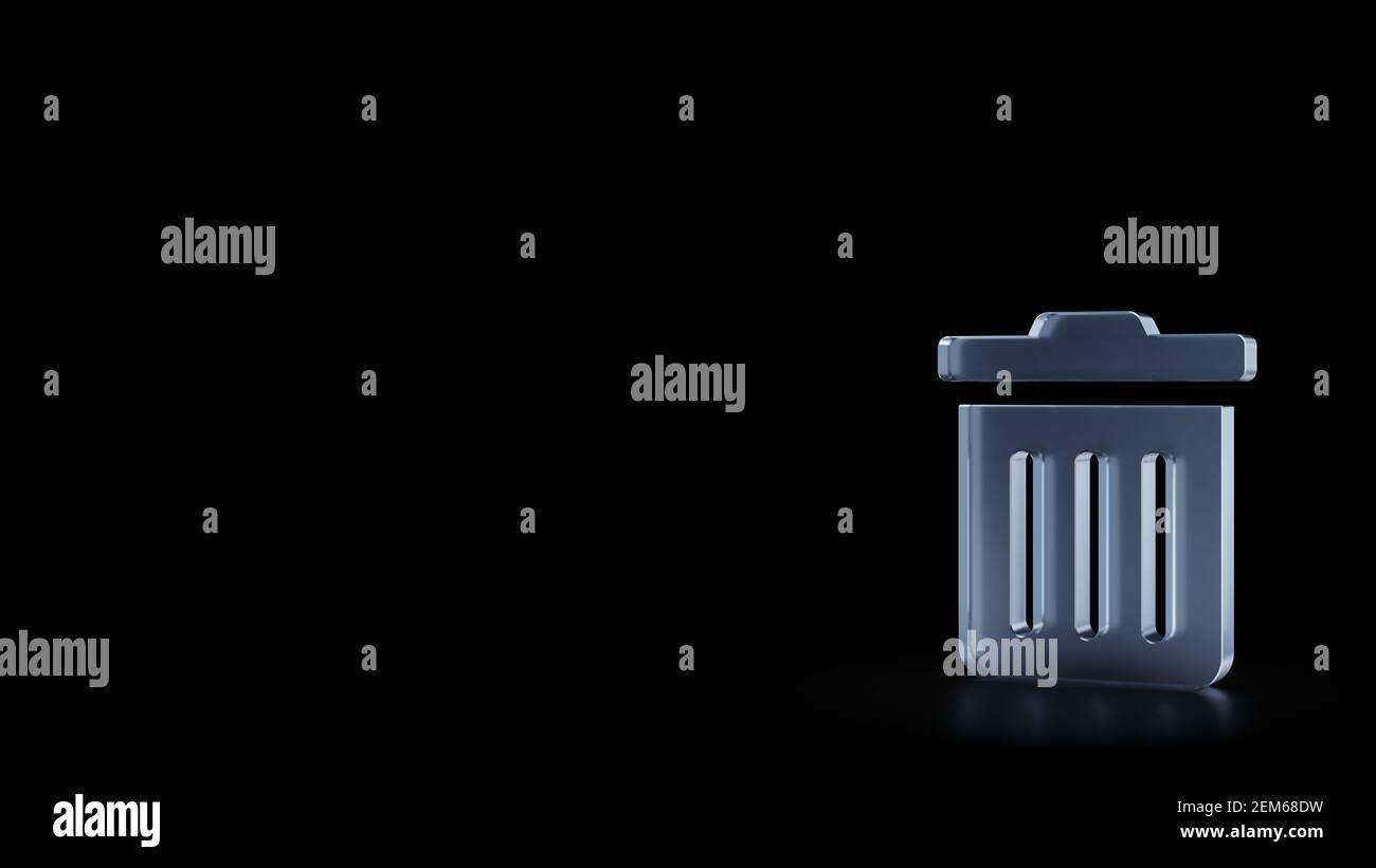 3d rendering of frosted glass symbol of trash bin with stripes isolated ...