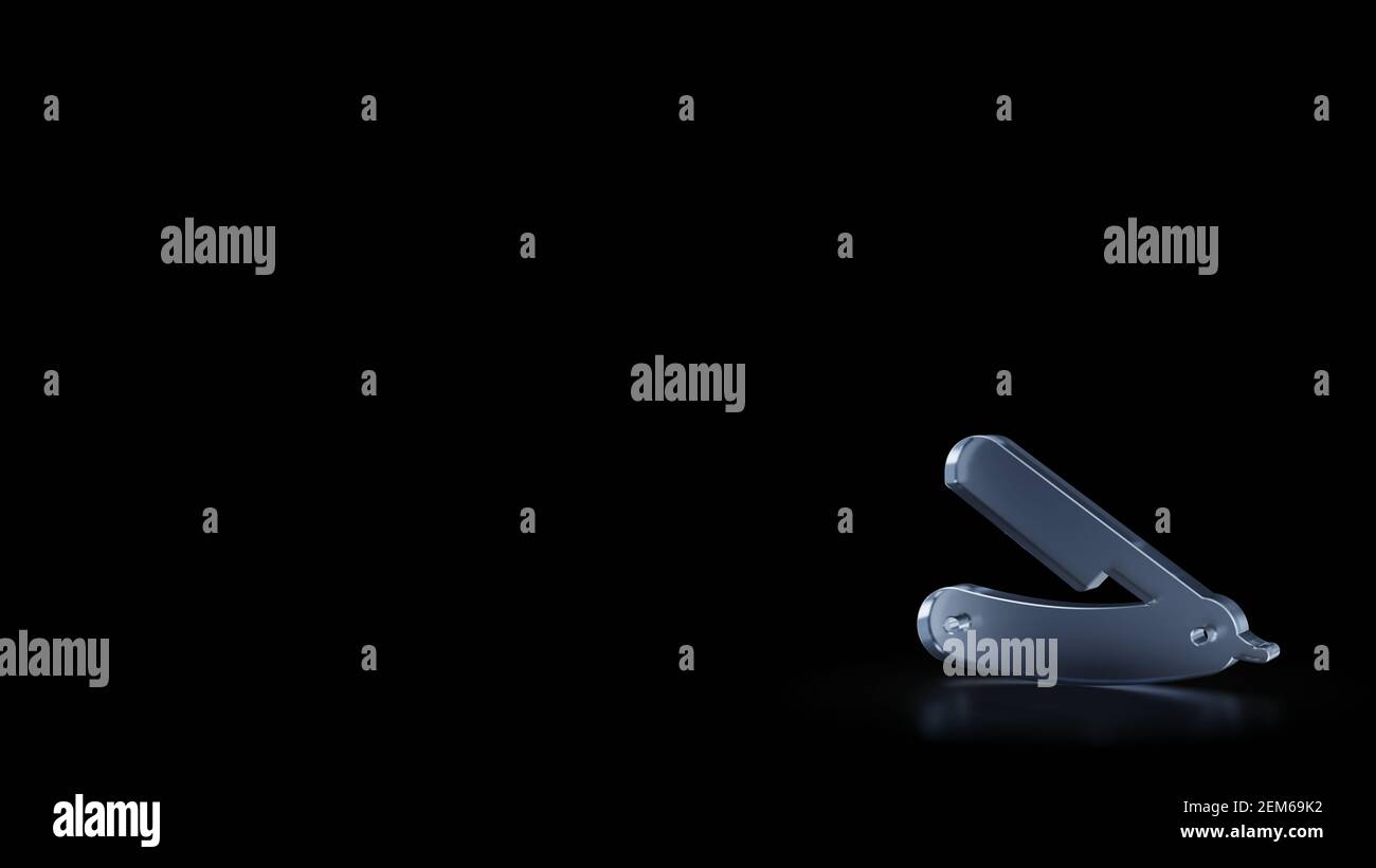 3d rendering of frosted glass symbol of classic razor isolated on black ...