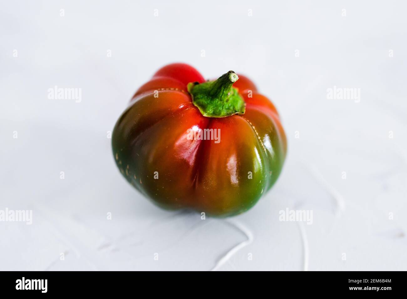 small bell pepper ripening from green to red isolated on white ...