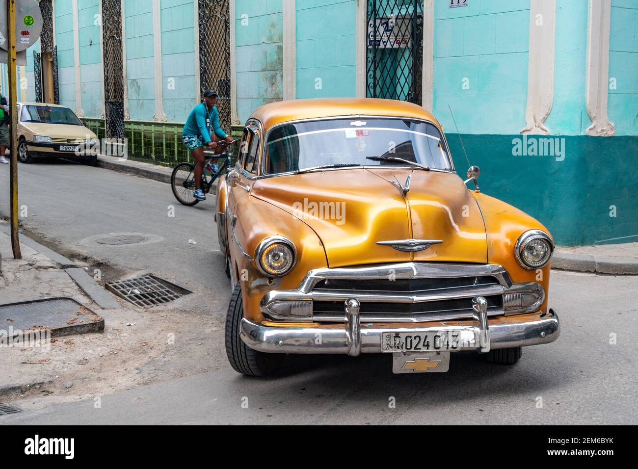 Vintage Chevrolet Car Driving in Havana, Cuba Stock Photo - Alamy