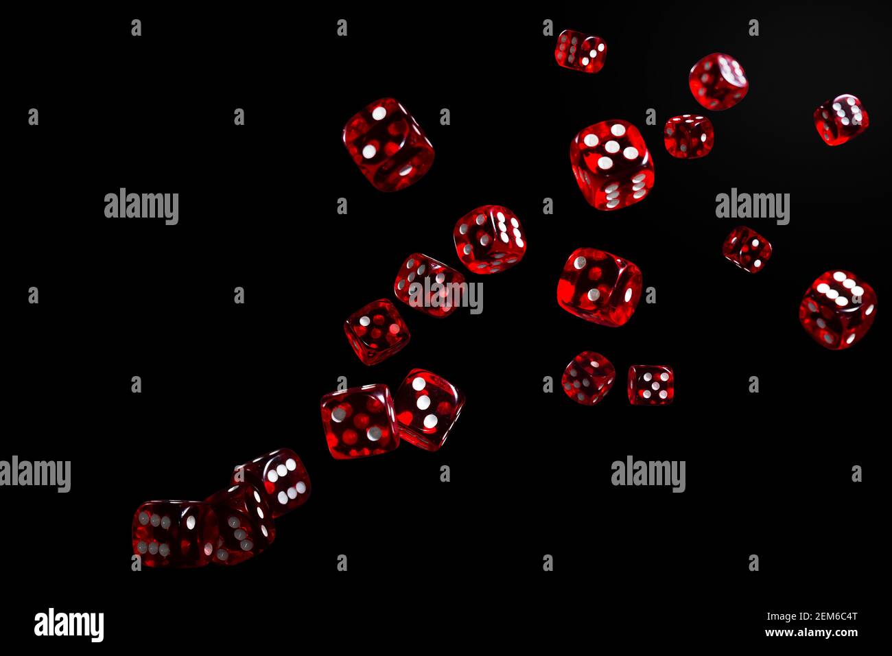 Many red dice flying on black background. Gambling concept Stock Photo ...