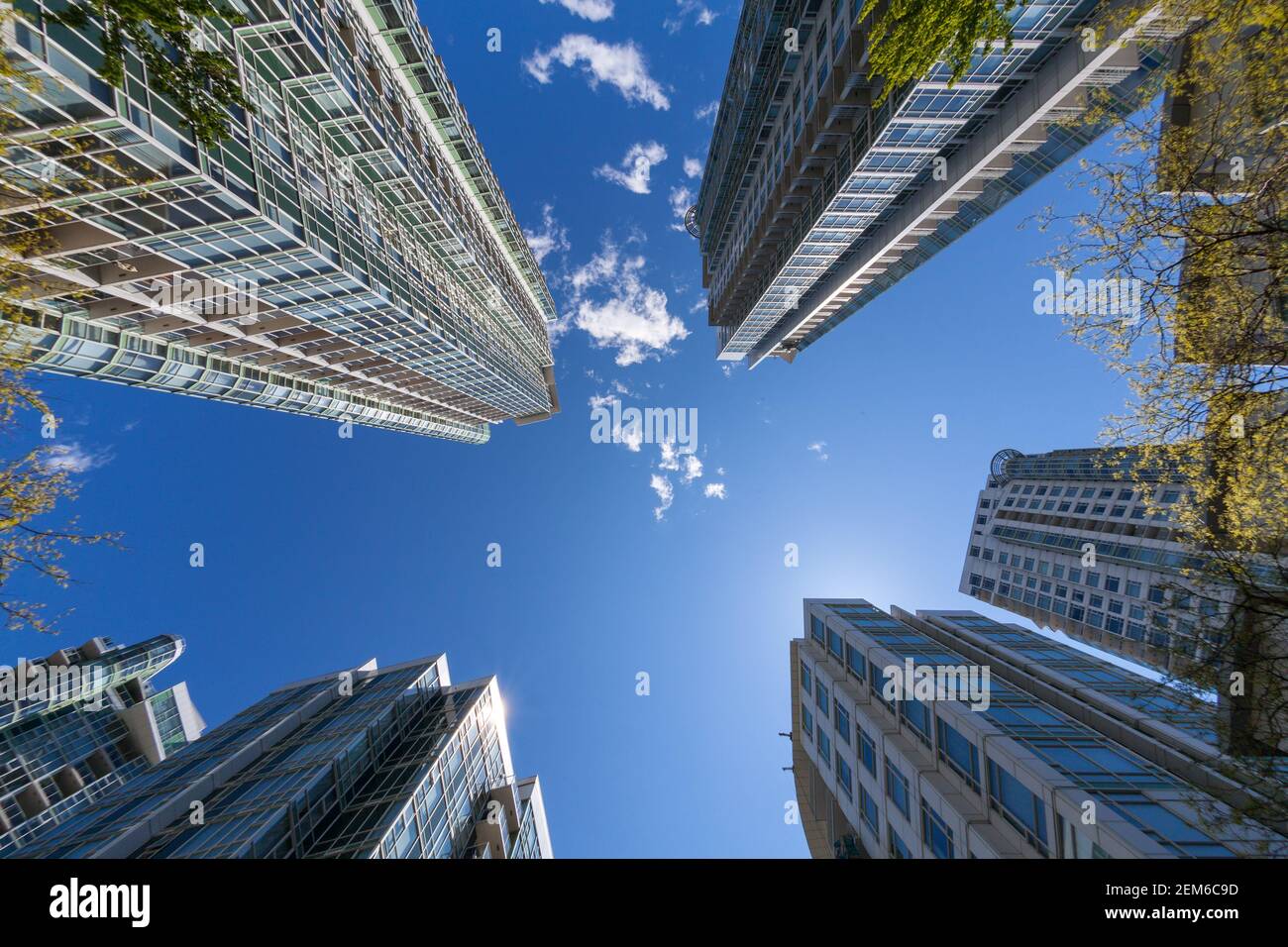 high rise buildings, photo taken with a fisheye lens with a view of the ...