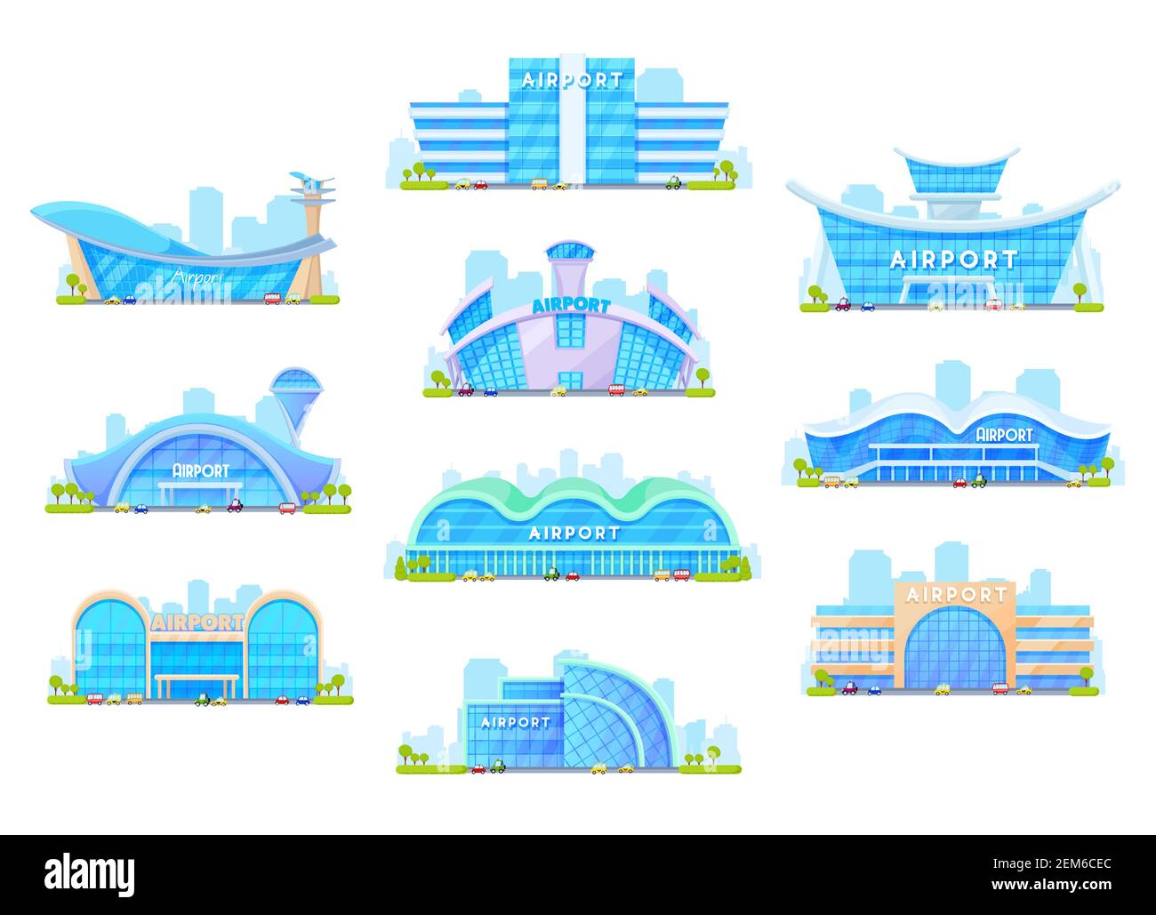 Airport building vector icons of aircraft transport and architecture ...
