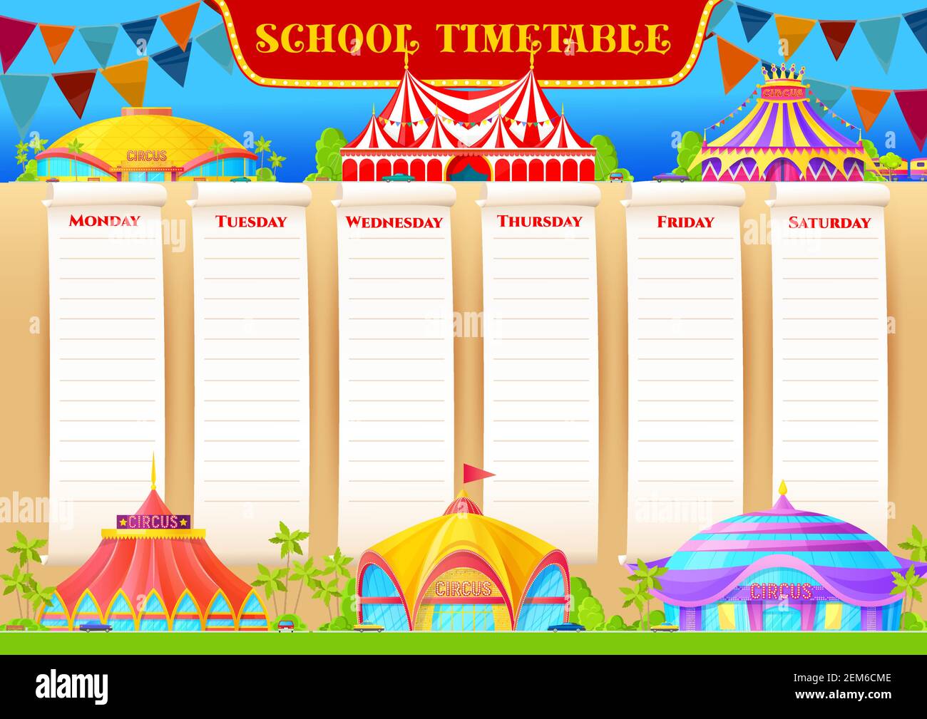 School timetable and lessons weekly planner, vector template with ...