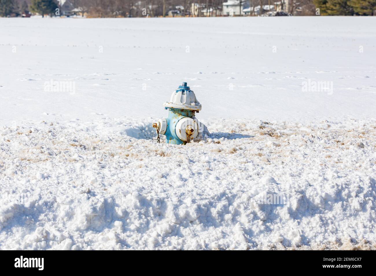 Fire hydrant covered in snow during winter. Concept of fire safety ...