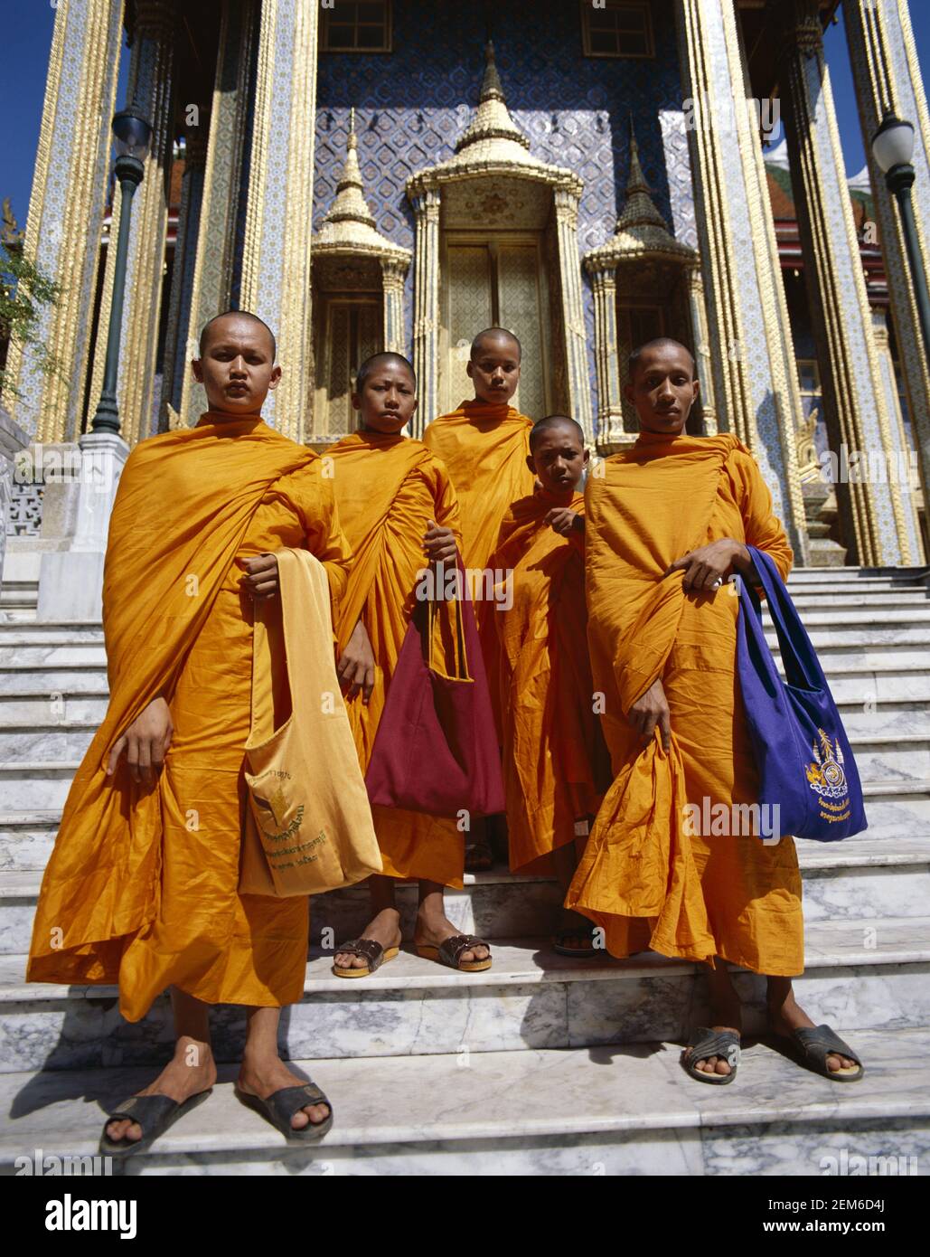 Asia,Thailand, Bangkok, group of Thai Buddhist monks standing in front ...