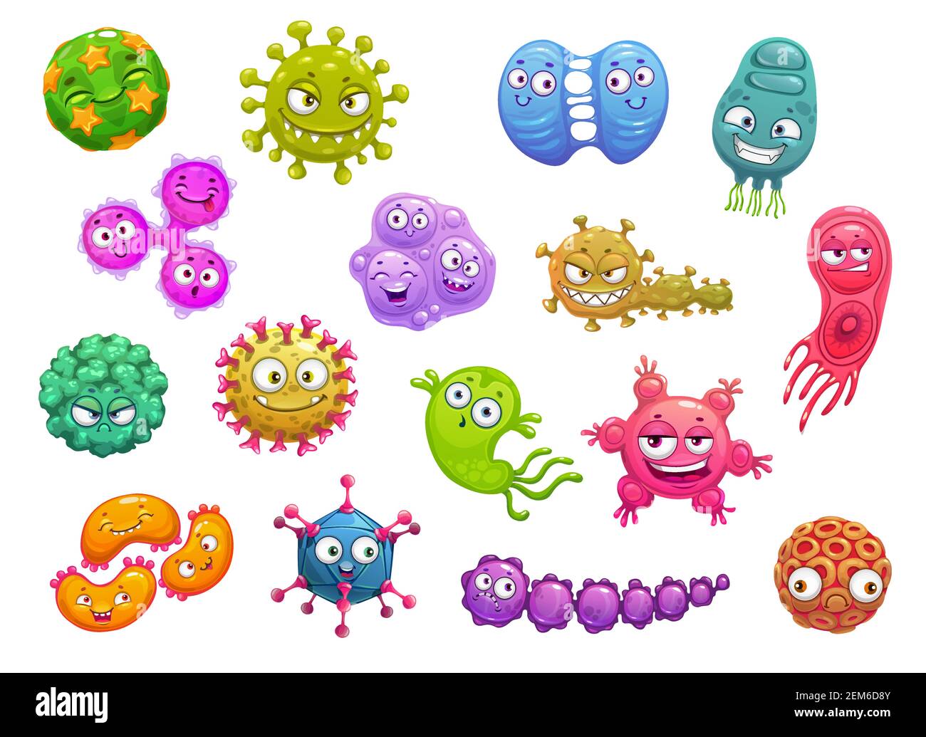 Virus, bacteria and germ vector characters of cute cartoon infectious ...