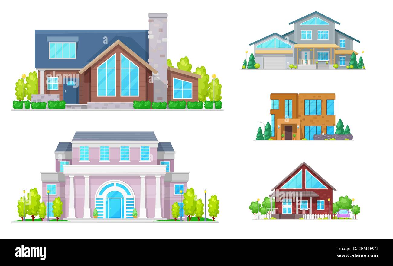 House buildings of real estate vector icons. Two storey homes, cottage ...