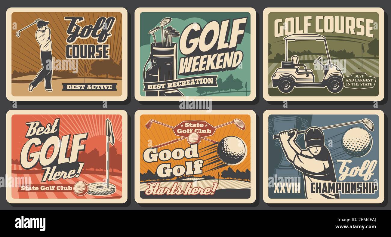 Golf Sport Vector Clubs Balls And Tees Flags And Holes On Green Grass