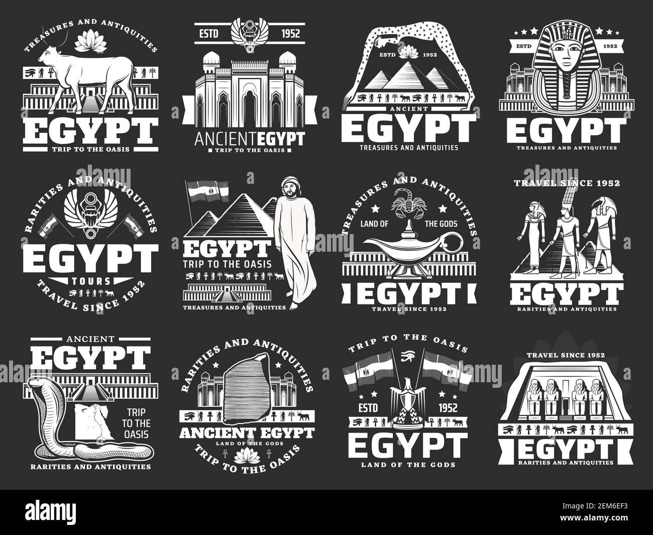Egypt travel, vector tourism company icons for city tours, landmarks ...