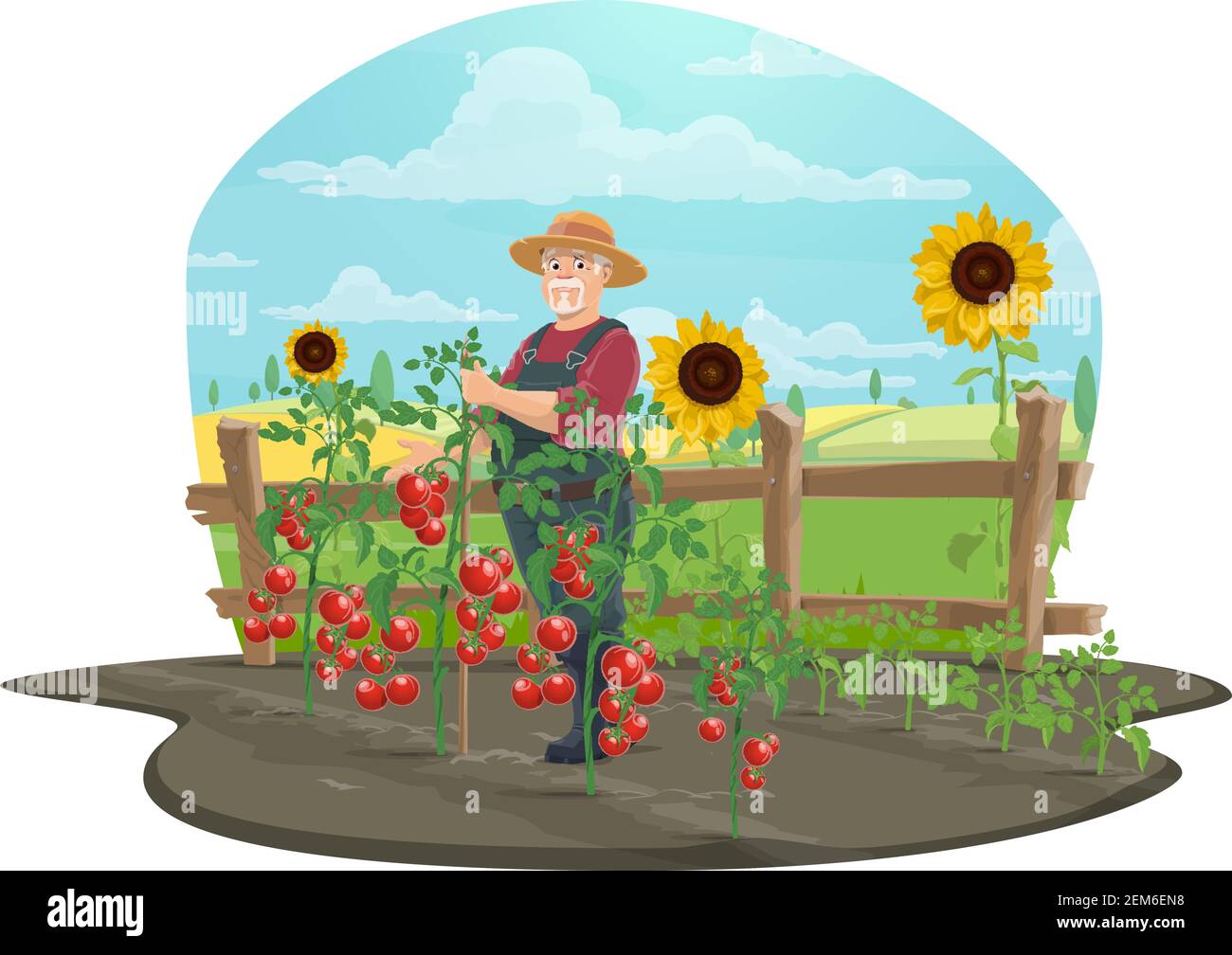 Farmer growing vegetables on farm, agriculture and farming vector ...