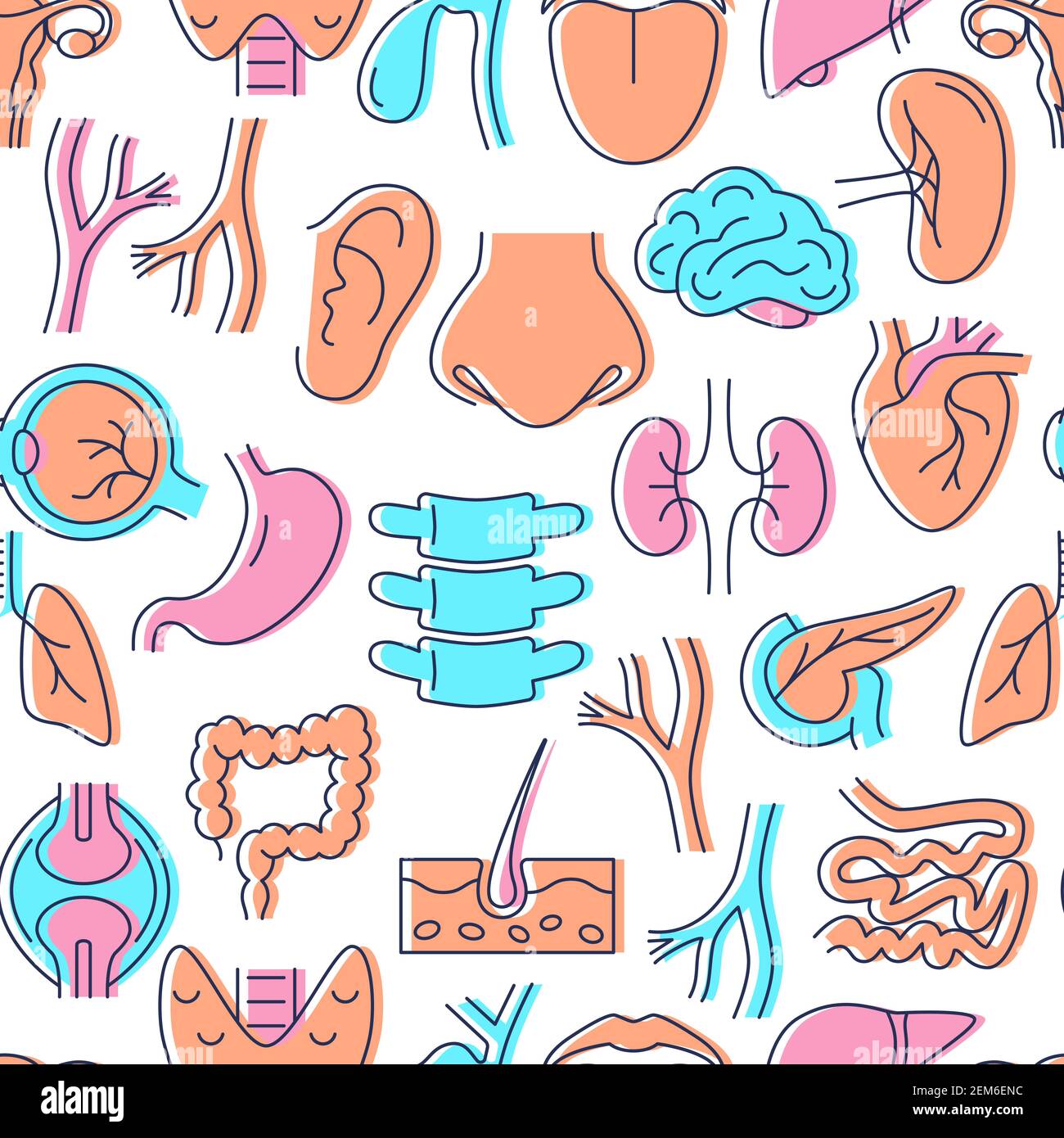 Seamless pattern with human internal organs symbols. Anatomy repeatable ...