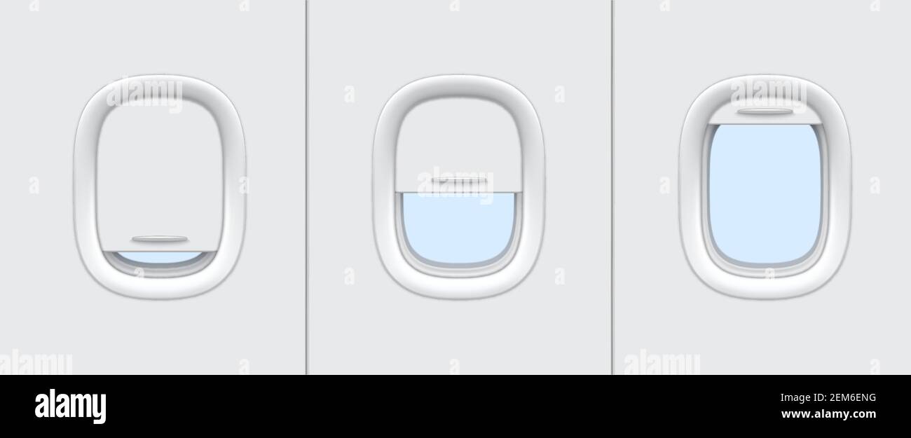 Plane or airplane windows realistic vector mockup of aircraft cabin ...