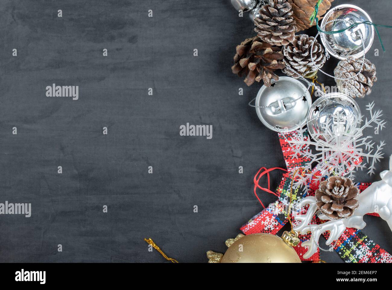 Christmas dark background with baubles and Santa Stock Photo - Alamy