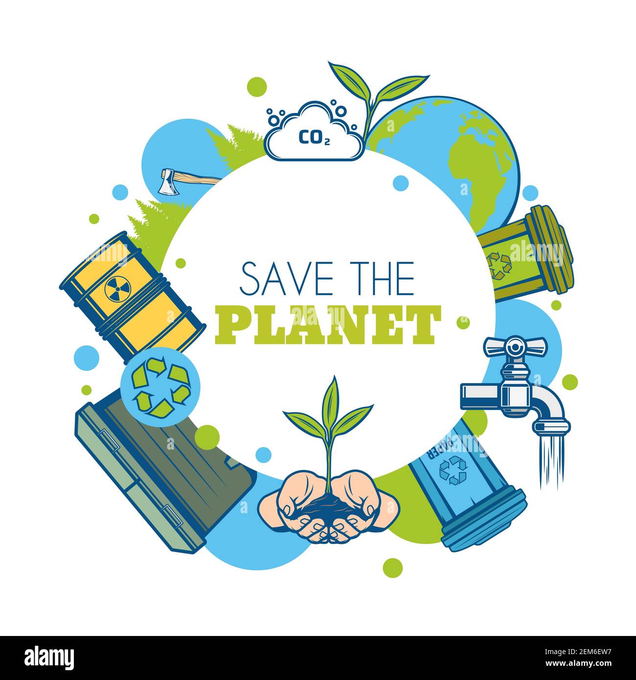 Ecology and environment protection vector icon. Eco green tree in hands ...