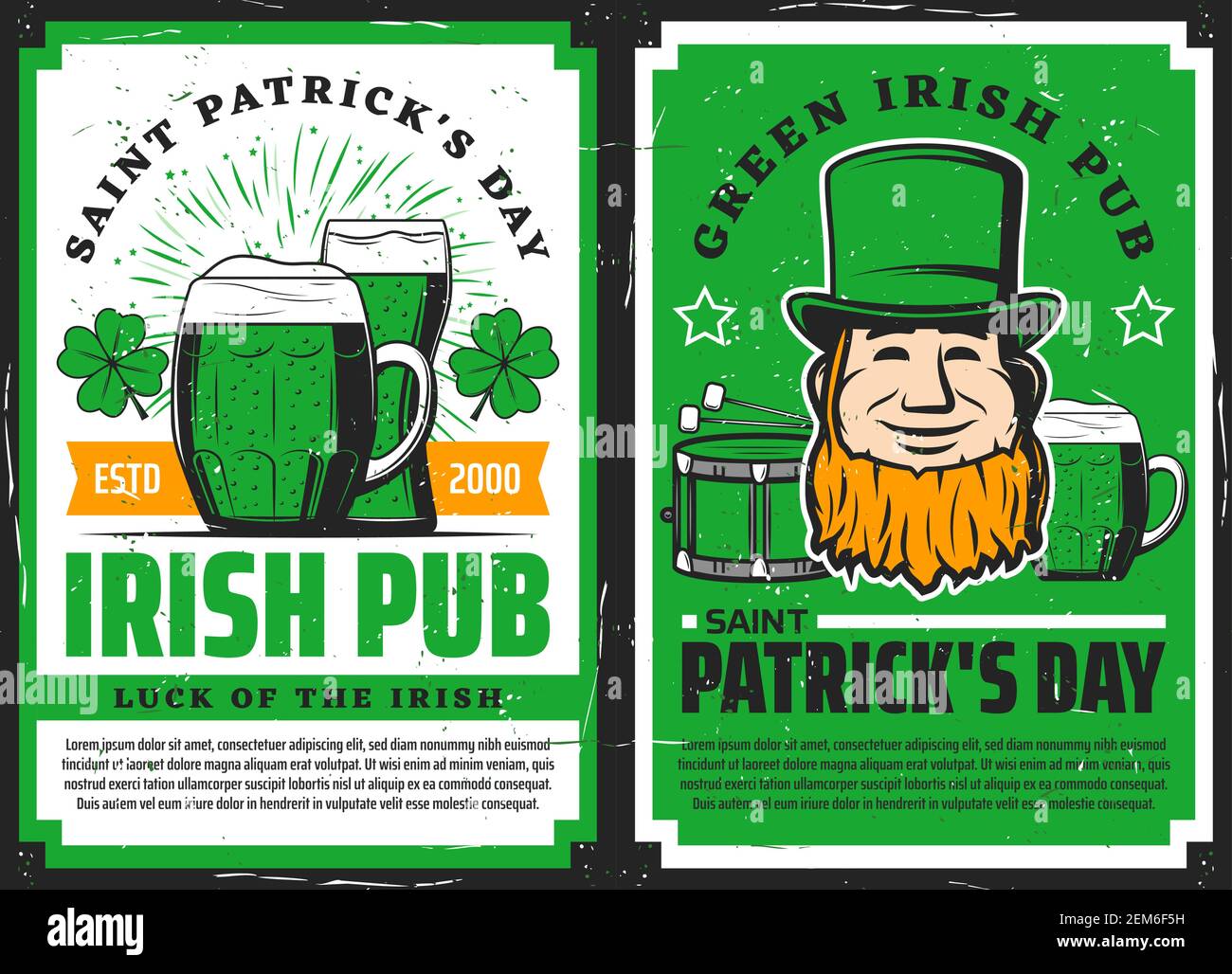 Vector Saint Patrick day Irish luck symbols of leprechaun in green hat ...