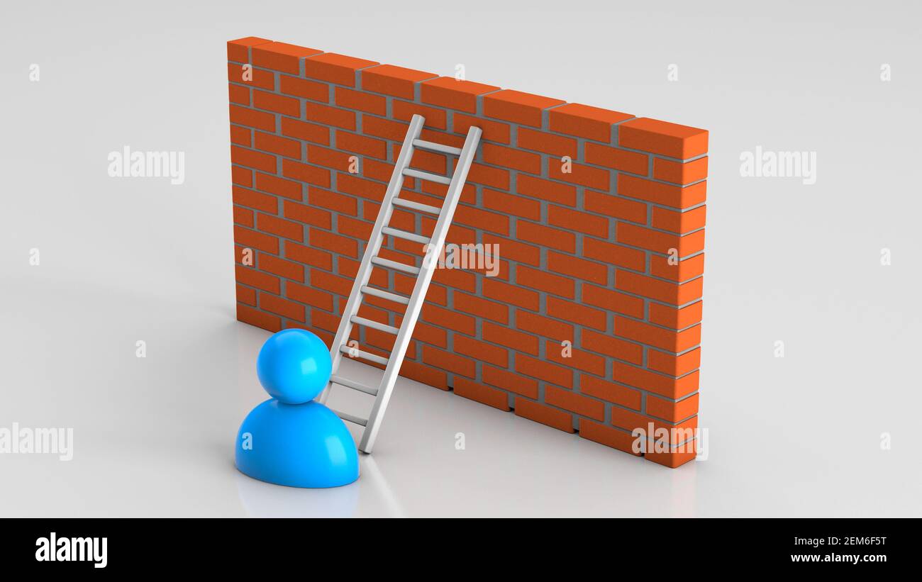 Overcome wall obstacles using a ladder. 3d render Stock Photo - Alamy