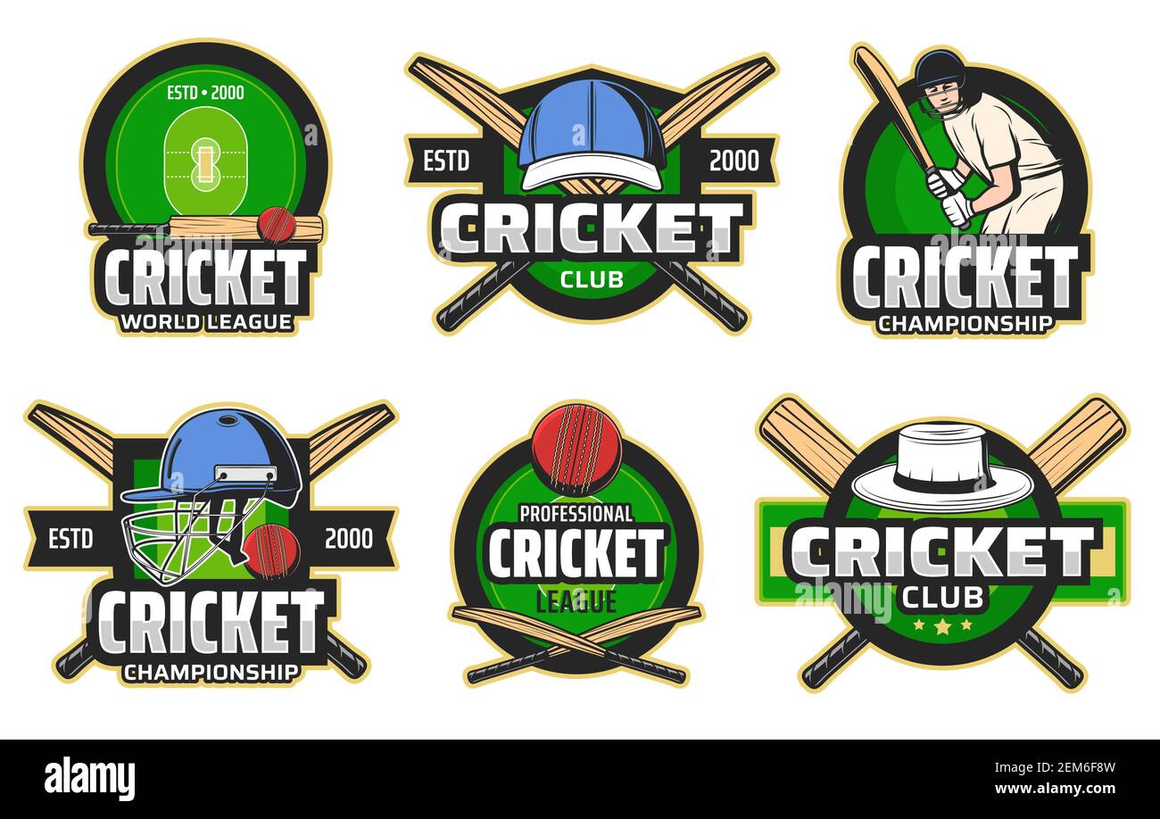 Cricket sport game and player vector icons. Sport club, tournament and ...
