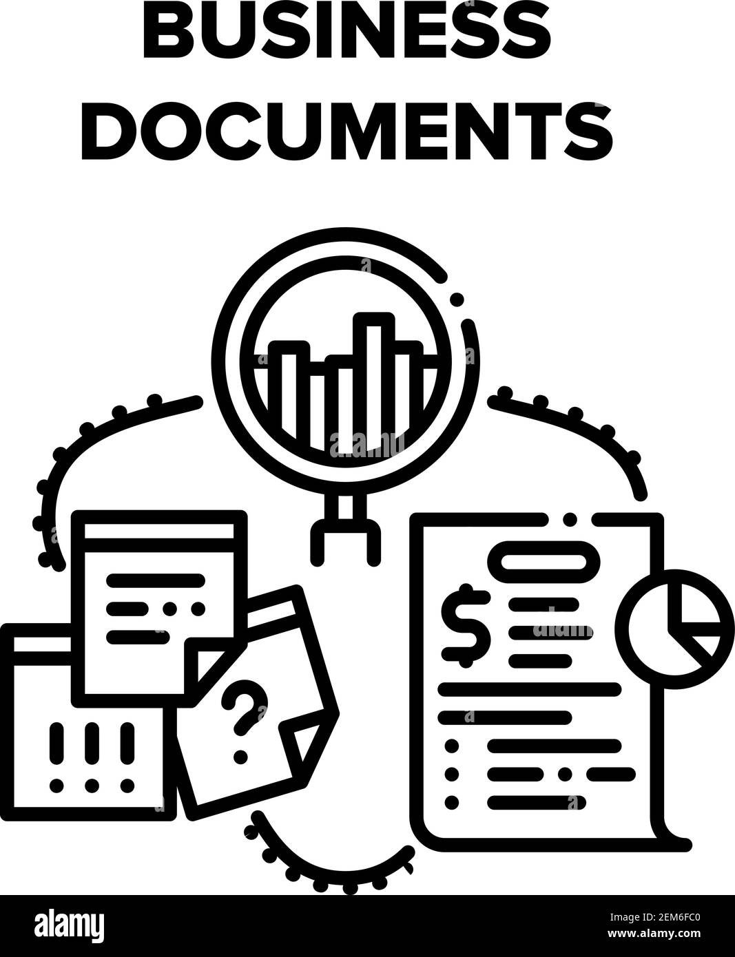 Business Documents And Chart Vector Black Illustrations Stock Vector ...