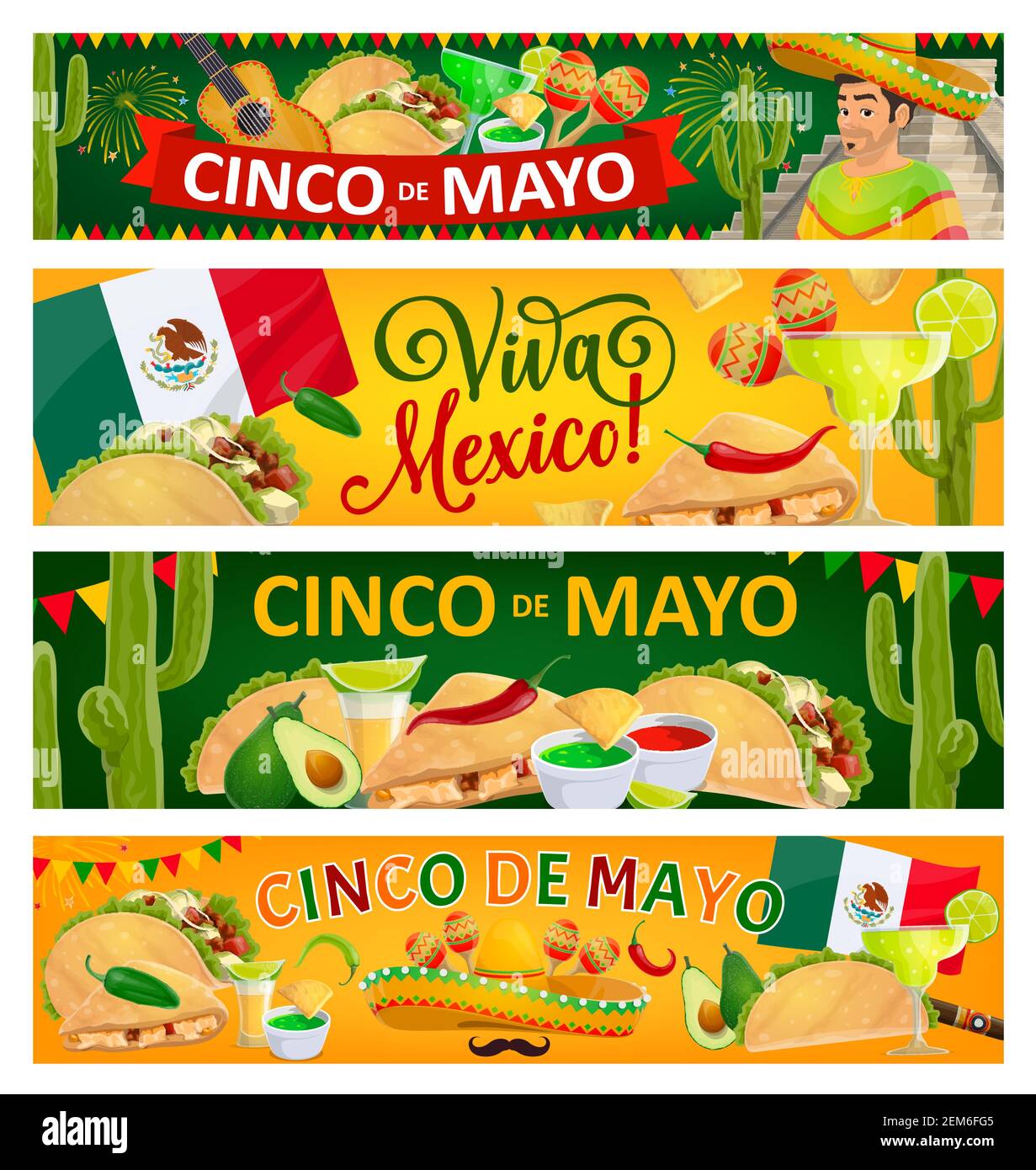 Cinco de Mayo holiday and Viva Mexico vector banners of Mexican fiesta ...
