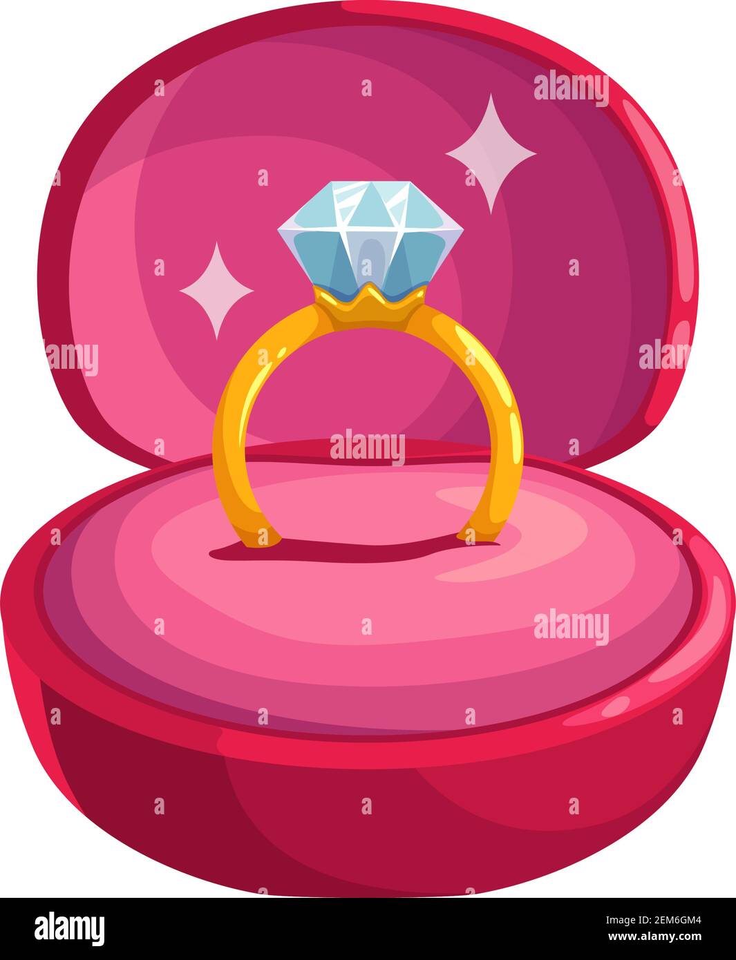 Engagement ring with big diamond gem in velvet box isolated. Vector ...
