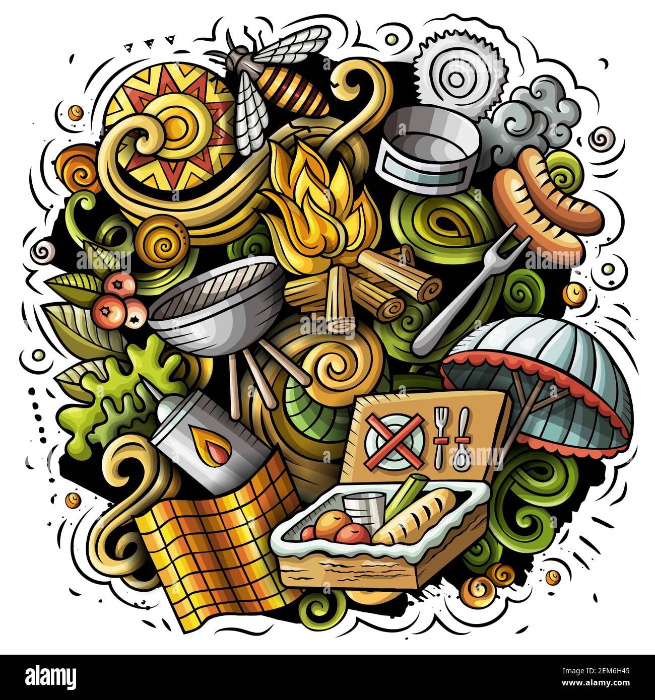 Picnic cartoon doodle illustration. Funny design Stock Vector Image ...