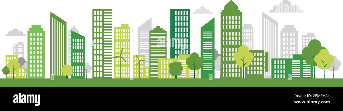 Green Eco city living concept. Vector illustration. Green city, wind ...