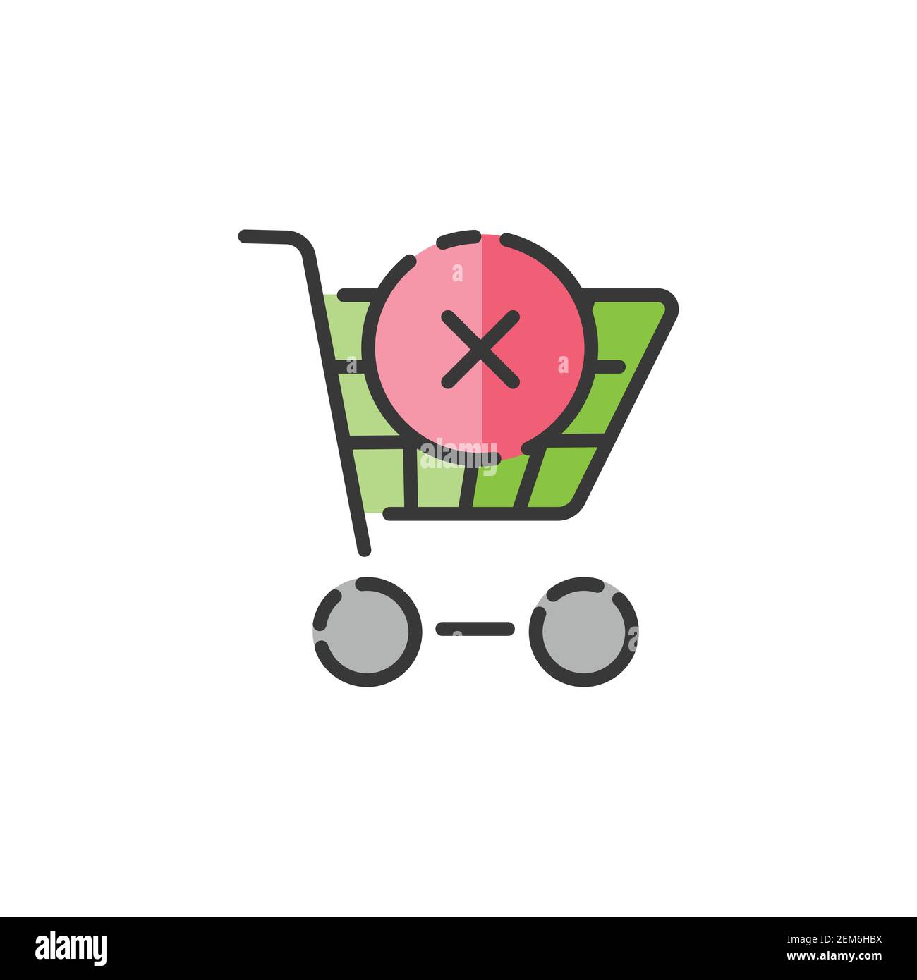Shopping cart. Cross mark. Filled color icon. Isolated commerce vector ...