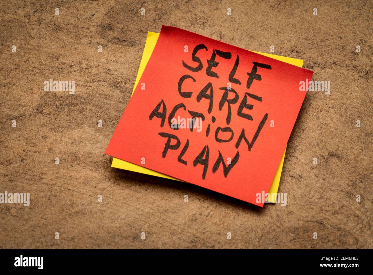 self care action plan - reminder note, health and wellness concept ...