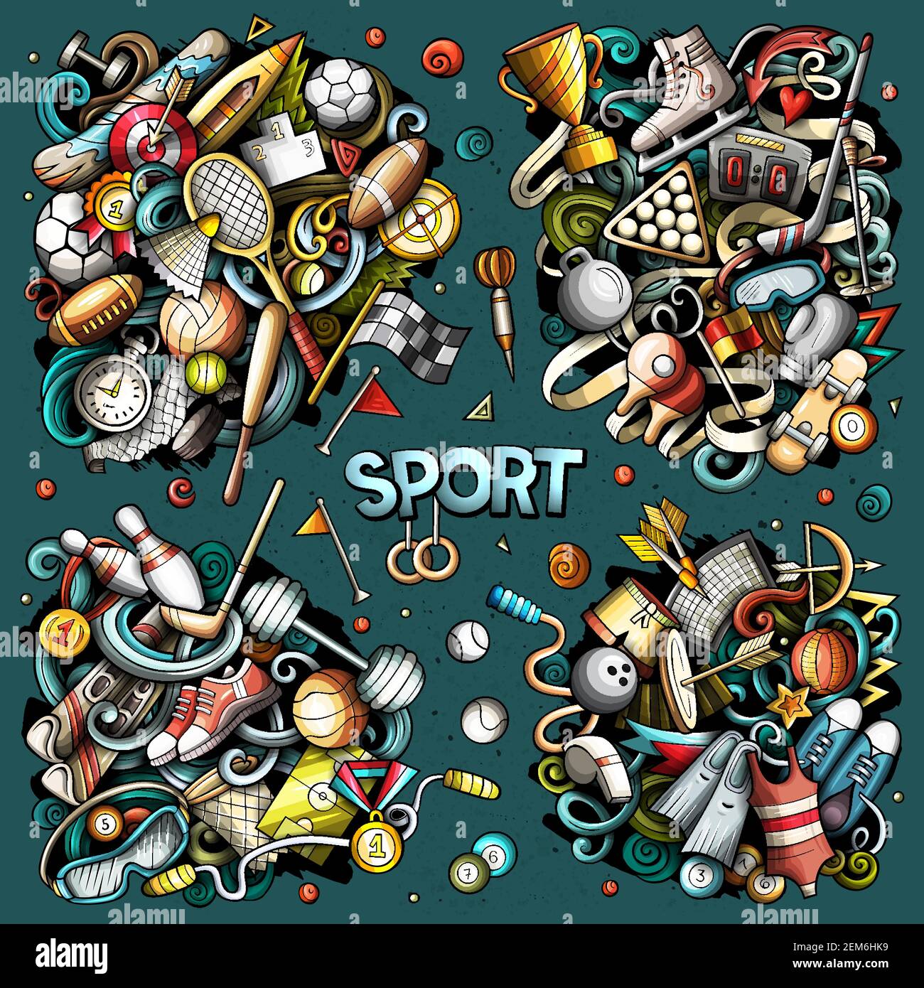 Sports cartoon vector doodle designs set Stock Vector Image & Art - Alamy