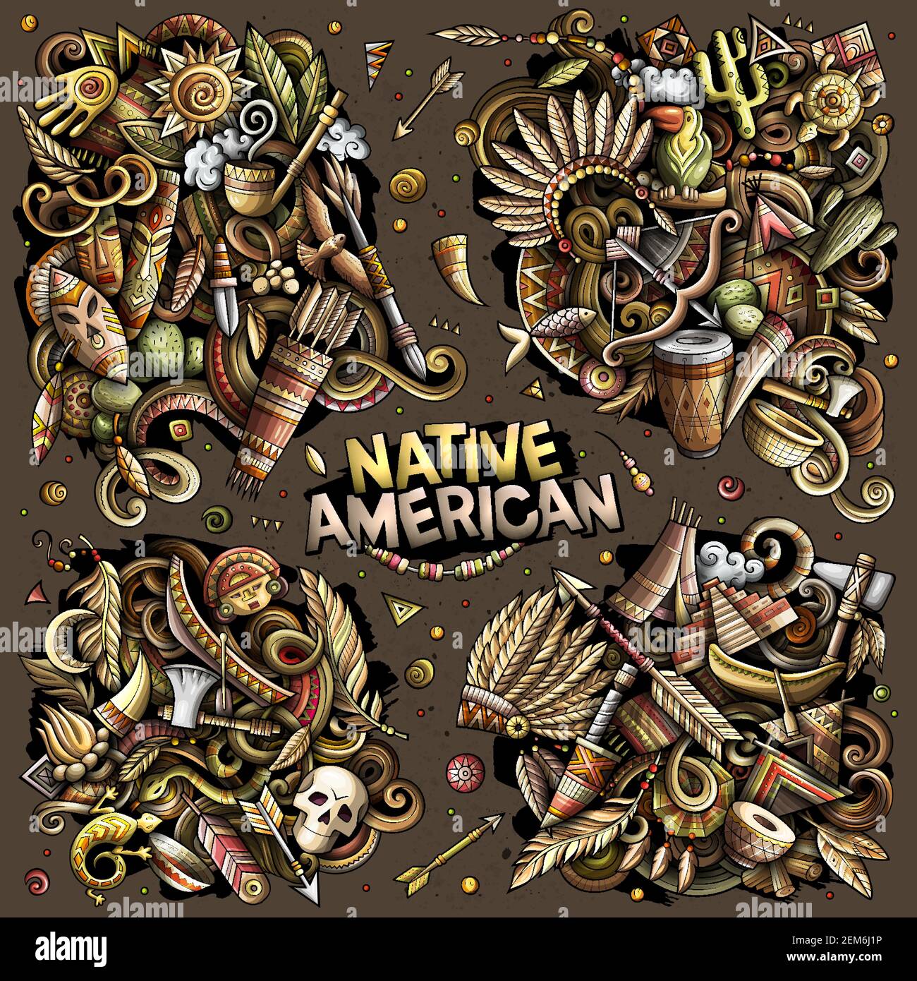 Native American cartoon vector doodle designs set Stock Vector Image ...